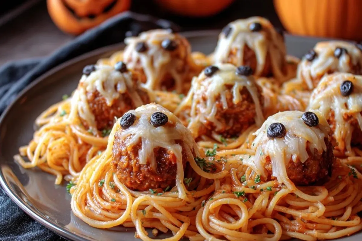 Spooky Spaghetti & Cheesy Monster Meatballs